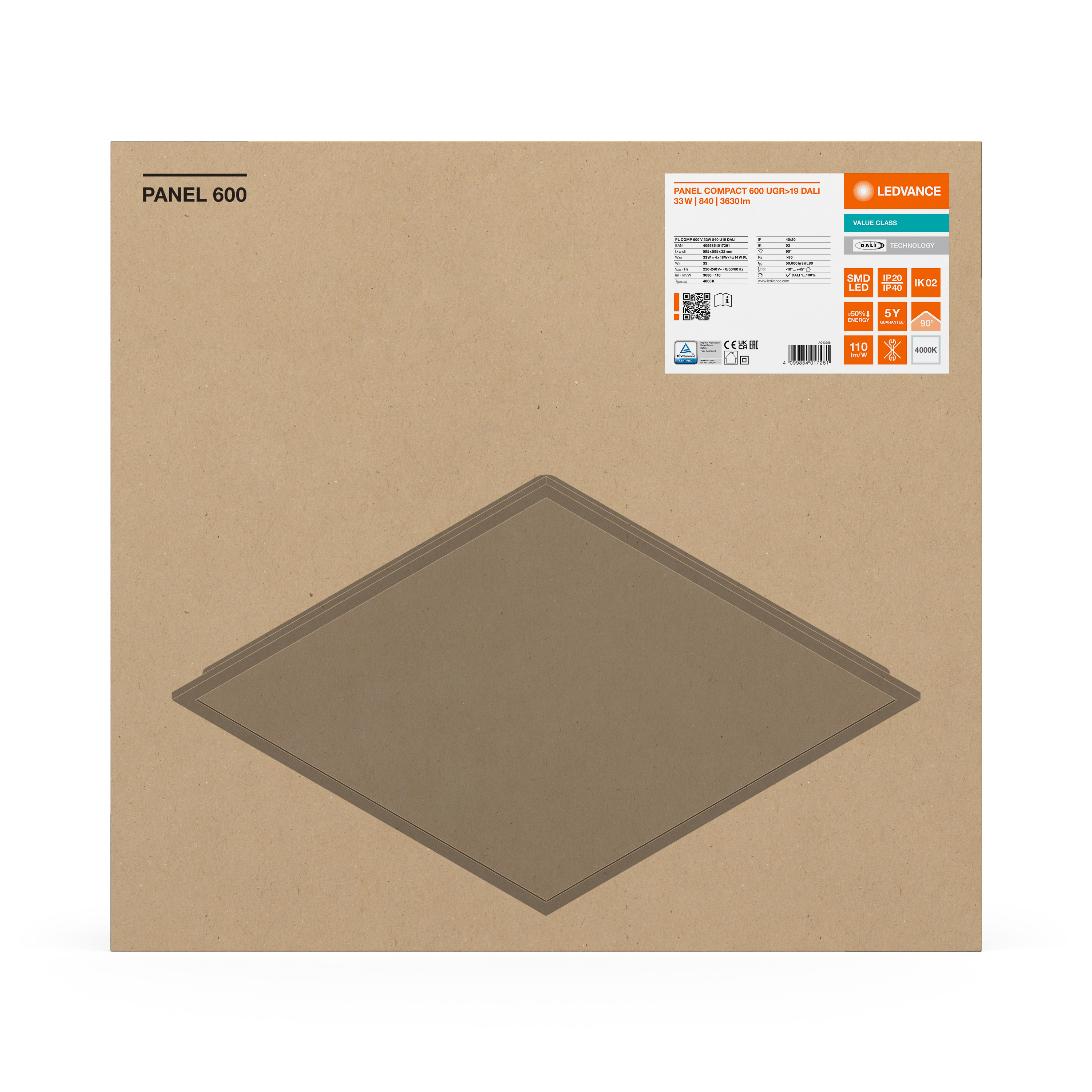 PL COMP 600 V 33W 840 U19 DALI | PANEL COMPACT 600 UGR